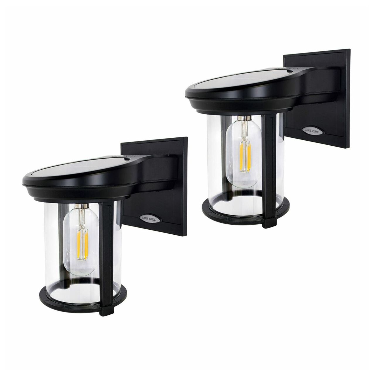 Solar LED Coach Lantern Wall Light | 2-Pack | Black or Grey Finish ...
